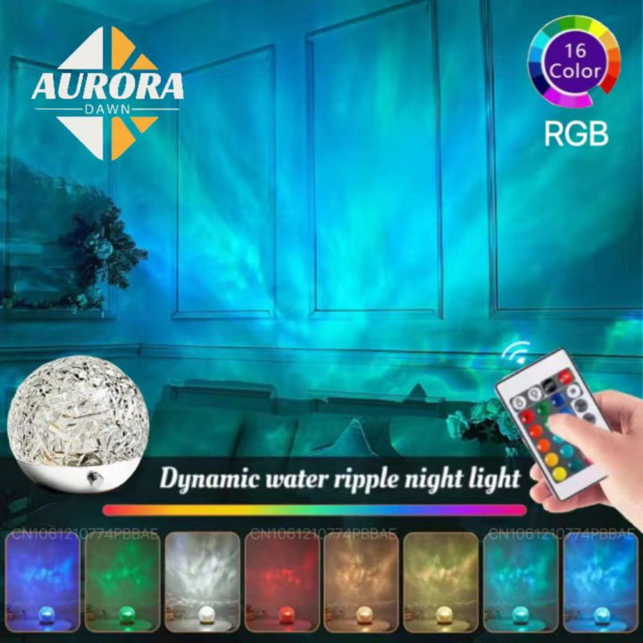 Dynamic Water Ripple Projector Night Light Crystal Lamp Decor Home ...