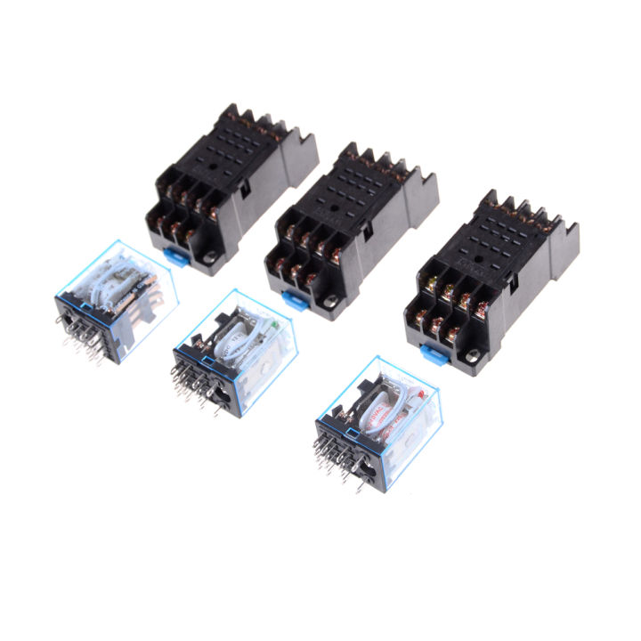 MY4NJ 12v/24v/220v Coil Power Relay DIN Rail Mounted 14 Pin 4PDT with ...
