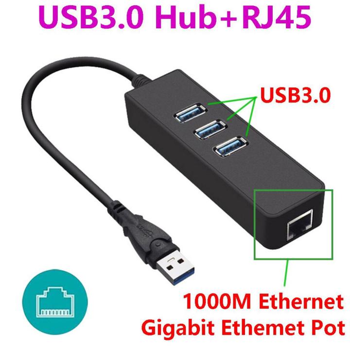 【VisioN Shop】USB3.0 Hub RJ45 Portable 3 Ports Lan 1000Mbps Gigabit ...