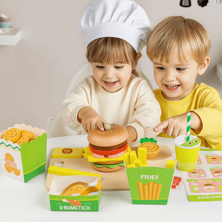 Play House Wooden Playing House Burger Toys Hamburger Sandwich Stacking ...