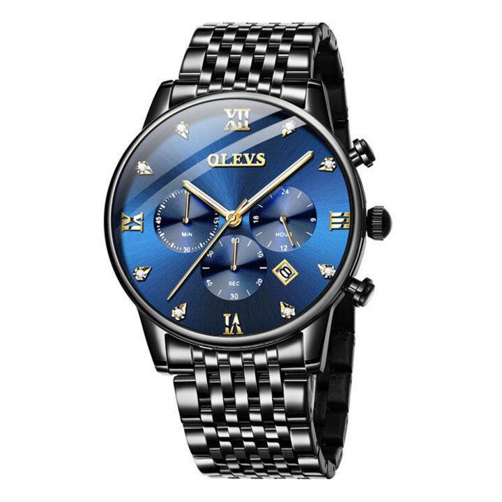 OLEVS 2868 Black Stainless Steel Chronograph Watch For Men - Royal Blue ...