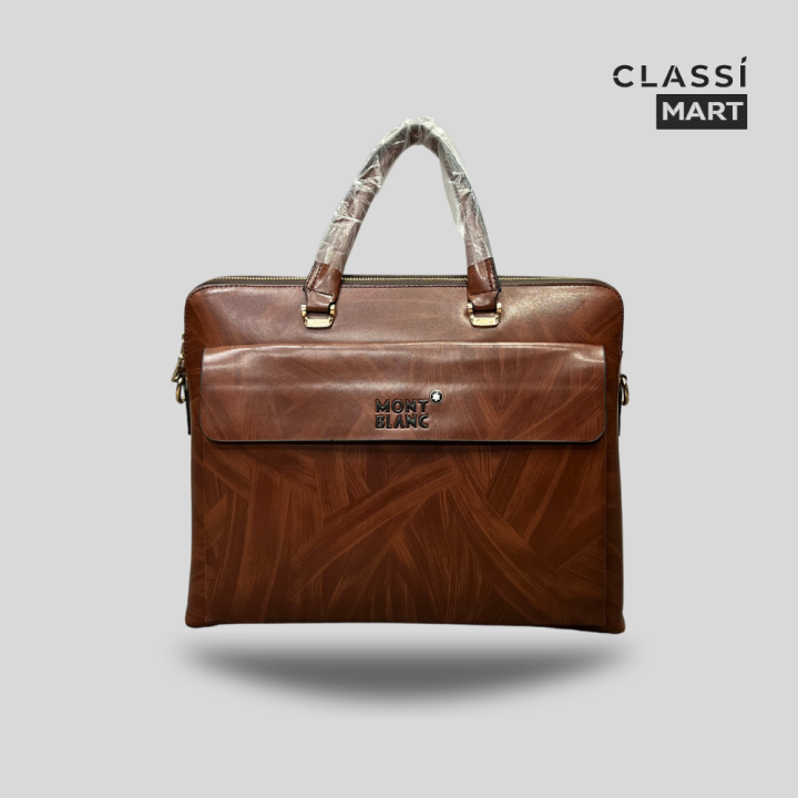 Mont Blanc Brown Leather Laptop Office Bag for Men | Daraz.com.bd