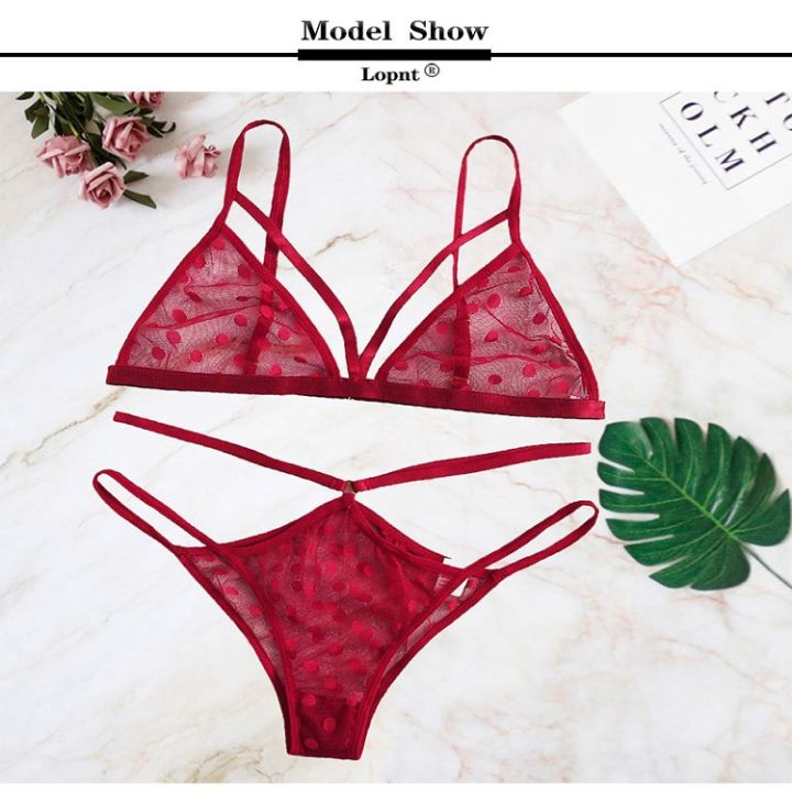 （NEW）Lace Underwear Set Transparent Women Bikini Temptation Three-point ...