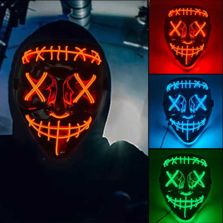 Happy day Halloween Scary Glowing Mask Luminous LED Purge Mask Horror ...