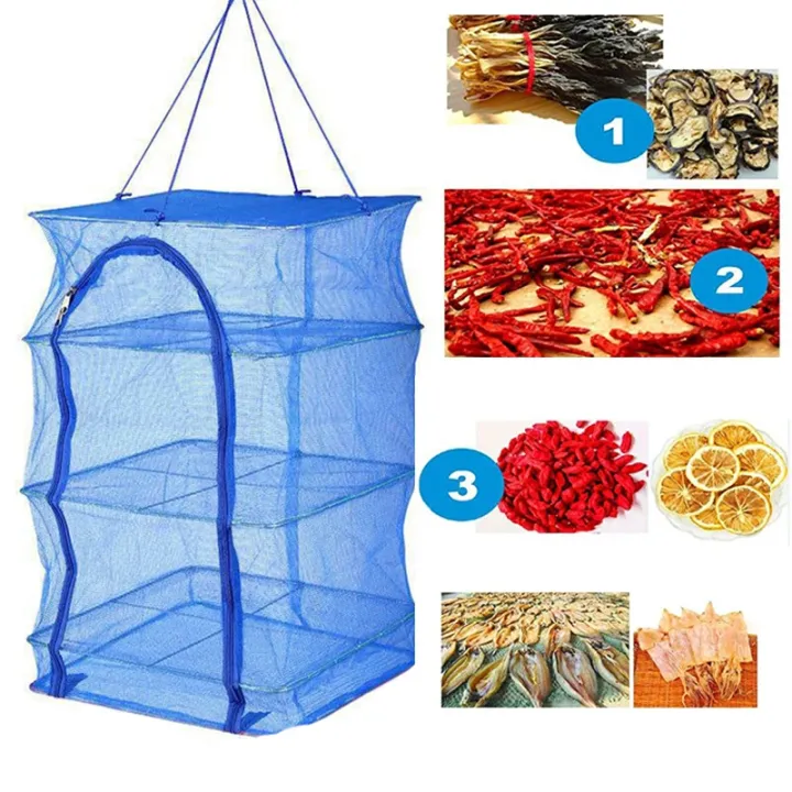 Foldable 4 Layers Drying Net Fish Net Drying Rack Hanging Vegetable ...