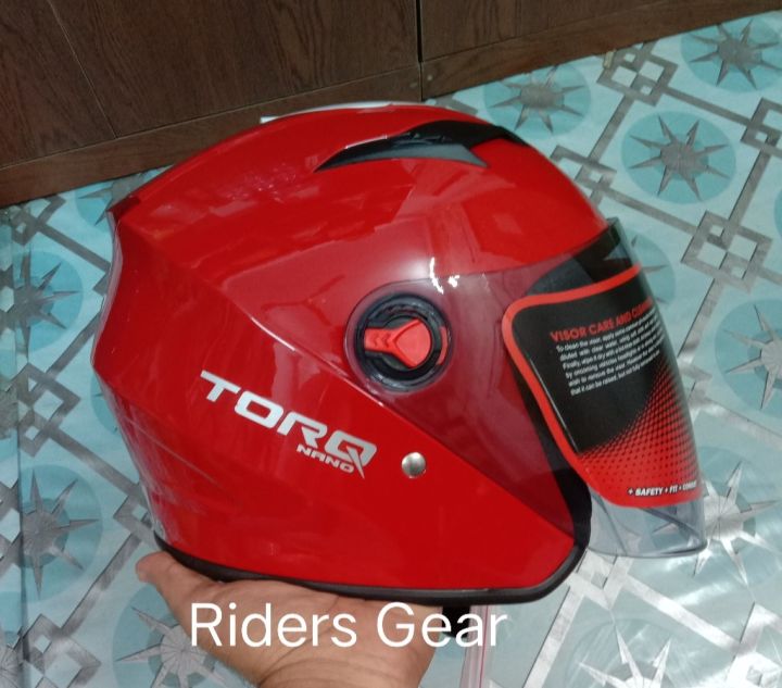 Torq Nano Halfface Helmet Glossy Red Colour With Smoky Visor. | Daraz ...