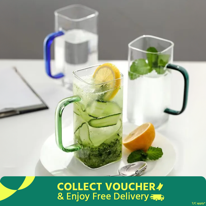 2 pcs 400ml Square Glass Mug Breakfast Milk Coffee Cup Microwave Safe ...