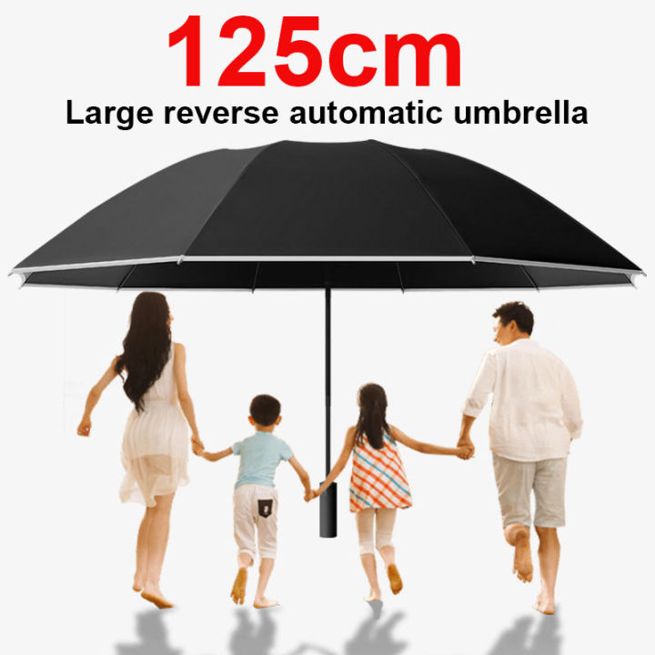 125cm Large 10 Bones 3 Folding Reverse Automatic Umbrella For Men ...