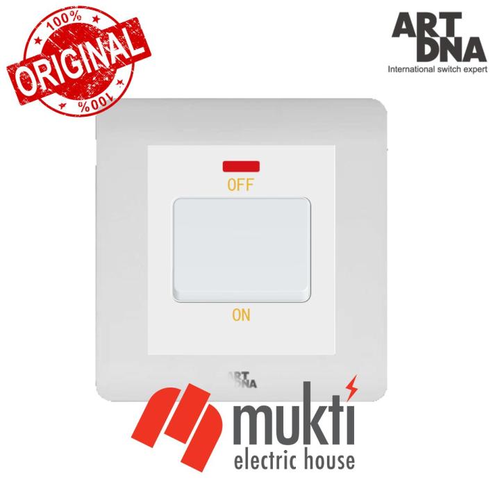 Art DNA A63 White Series 20A DP Socket Switch with Neon Geyser Electrical Wall Power with ...