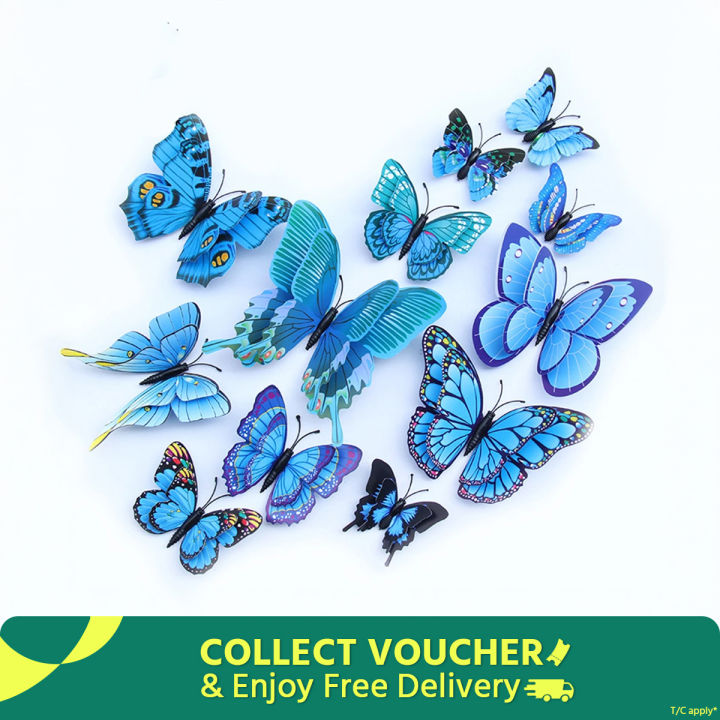12pcs 3D Butterfly Wall Stickers Magnetic Double-Layer Wall Butterfly ...