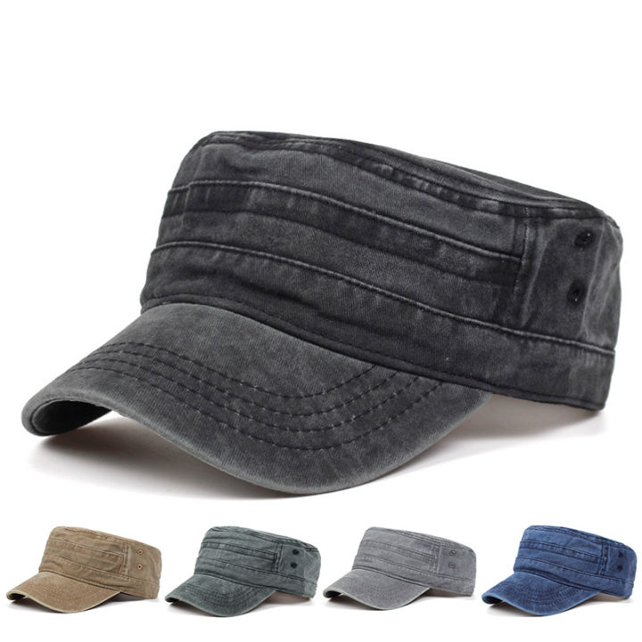 Classic Vintage Flat Top Mens Washed Caps And Hat Adjustable Fitted ...