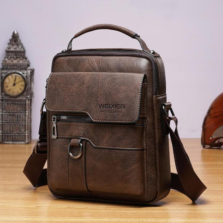 Vintage PU Men Handbag Leather Crossbody Bags Mens Multi-pocket Men ...