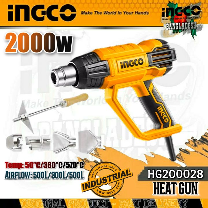 INGCO 2000W Upgraded Corded Heat Gun with 3 Temperature Levels HG200047 ...