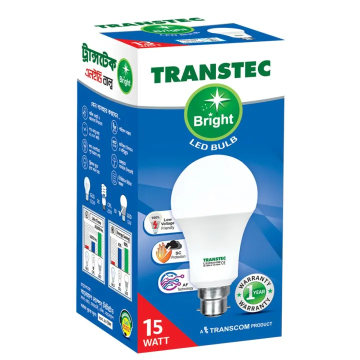 TRANSTEC Bright LED Light 15 Watt B22 Bulb Energy Saving lamp 01 years ...