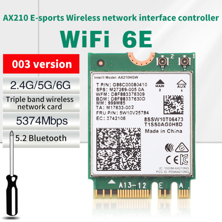 For laptop PC WiFi 6E Intel AX210 Bluetooth 5.2 M.2 Wireless Card AX210NGW 2.4Ghz 5Ghz 6Ghz ...