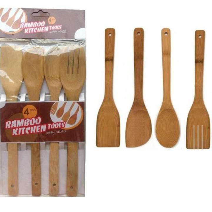 4 X Piece Bamboo Wooden Kitchen Cooking Utensils Set Tools Spatula ...