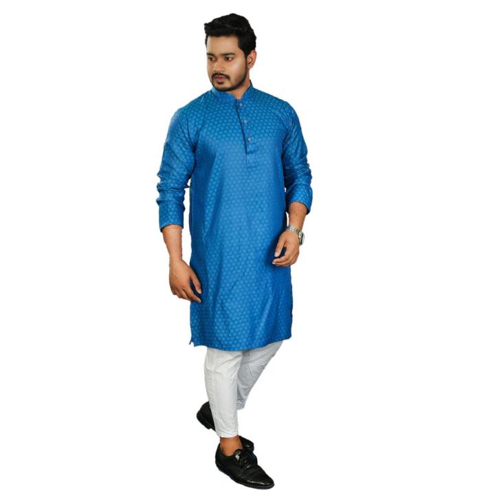 Blue Color Silk Semi Long Panjabi - Panjabi | Daraz.com.bd