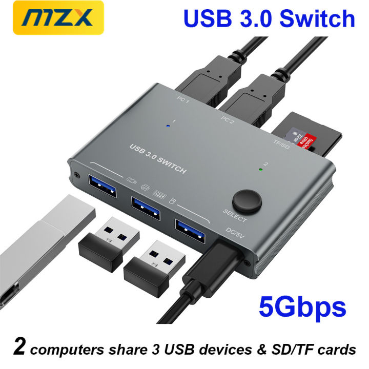 MZX USB 3.0 Switch Hub Switcher Selector SD TF Card Reader 2 PC Share 3 ...