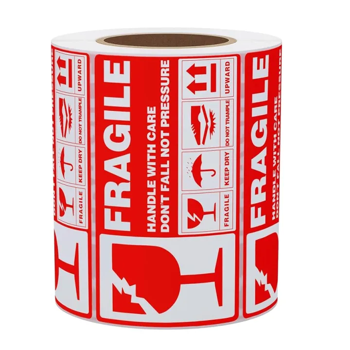 1 Roll Fragile Sticker for Courier, Warning and Packaging Box - Red ...