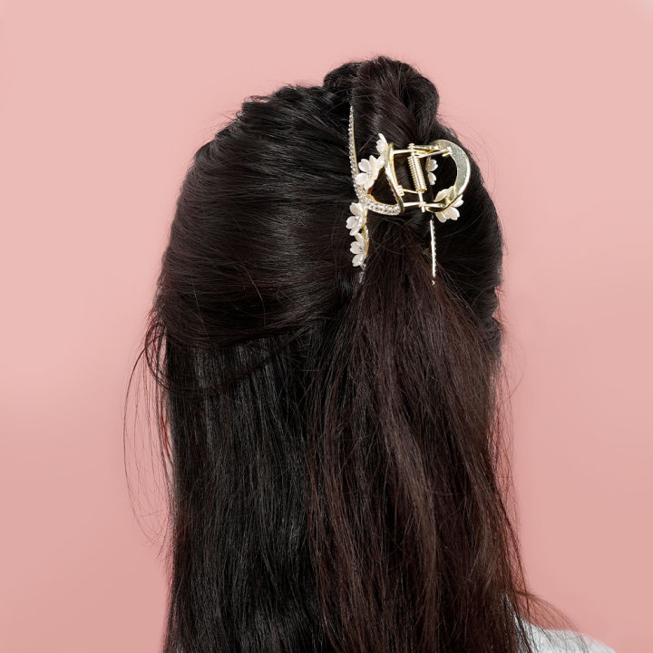 Sweet Elegant Flower Simple Hair Clip Light Luxury Crystal Hair Grab ...