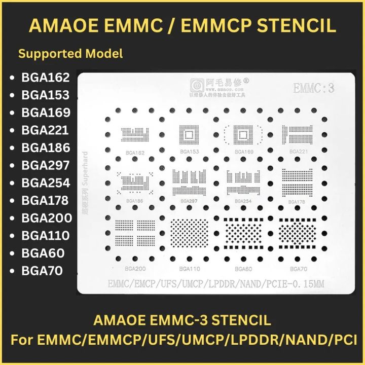 EMMC:3 BGA IC Reballing Stencil For Android Nand Flash EMMC EMCP UFS LPDDR PCIE BGA162 BGA153 ...