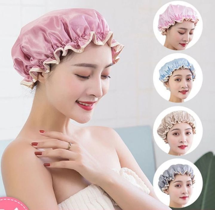 Double Layer Waterproof Shower Caps Hat Lovely Thick Women Men Bath Shower Cap Bathing Caps ...