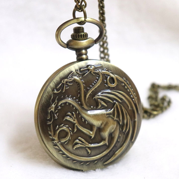 New Retro Large Pocket Watch Carved Three-Head Monster Targaryen Family ...