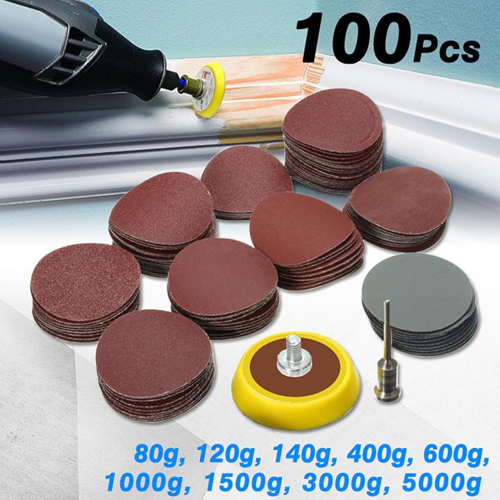 100Pcs 1'' Hook Loop Sanding Disc Sandpaper Backer Pad+1/8'' Shank ...
