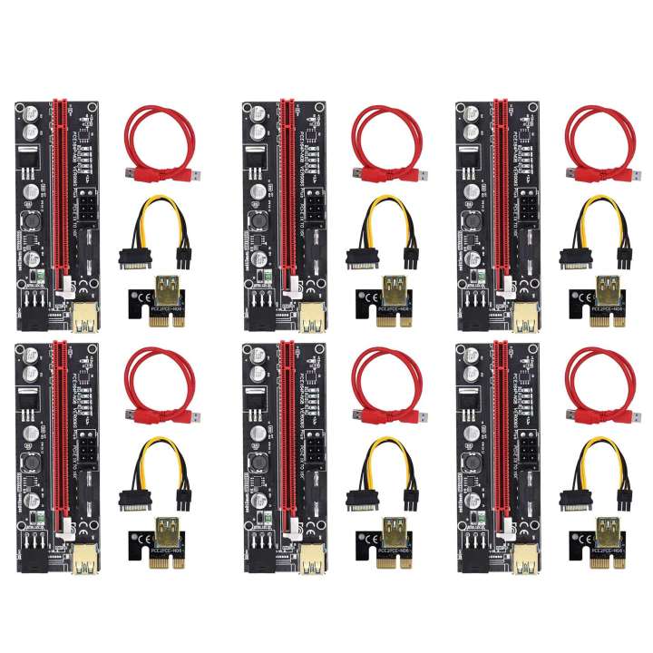 6 Pcs PCIE Riser 1X to 16X Graphics Extension Card for GPU Mining ...