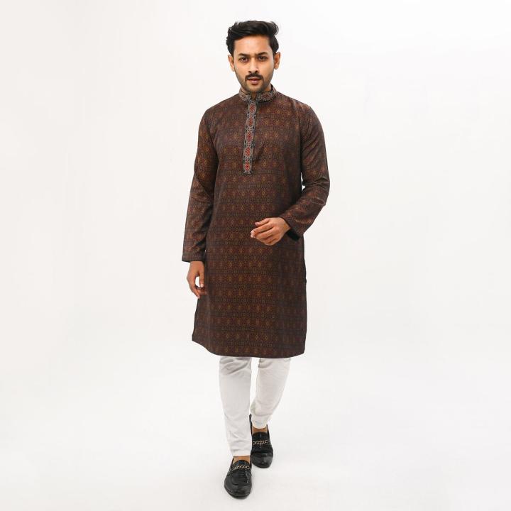 MYTH COFFEE PRINT BLENDED COTTON PANJABI FOR MENS | Daraz.com.bd