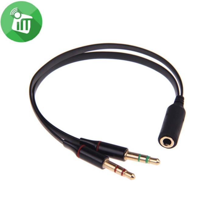 2 Male Plug to 1 Female Jack Audio Mic Headset Splitter Adapter Cable 3 ...
