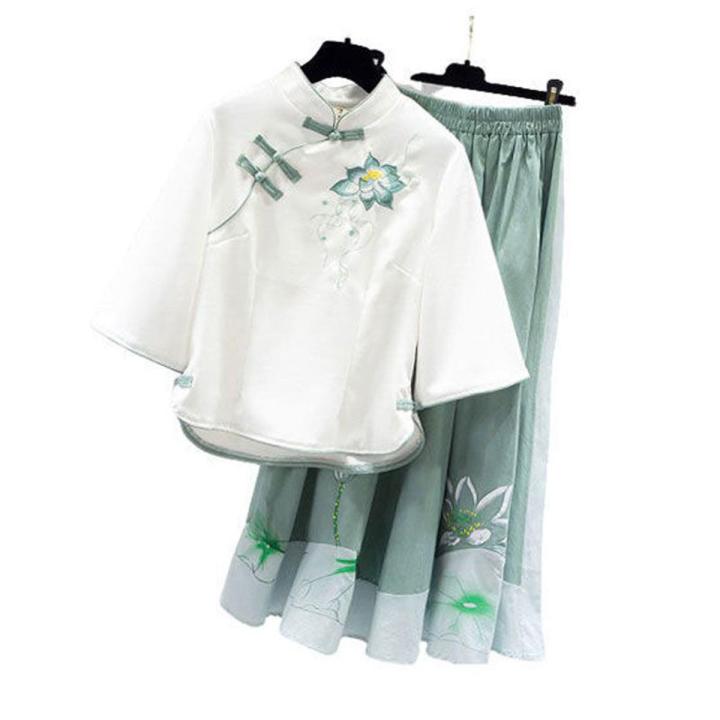 Improved Hanfu Women Two-Piece Cheongsam Dress Suit Dress Western Style ...