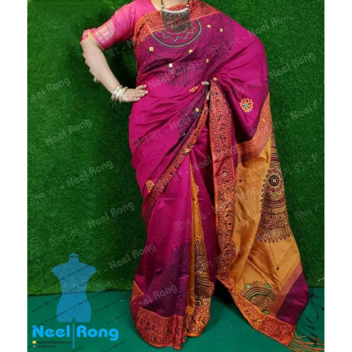 Stylish and Comfortable, Half Silk Sharee For Women Dhupion Silk Block ...