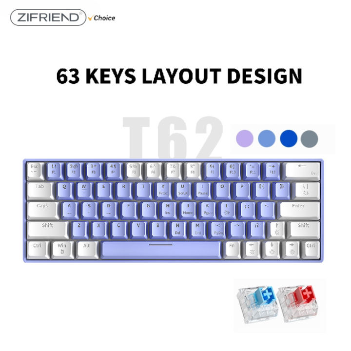 ZIFRIEND T62 63 Keys Mechanical Keyboard Rainbow RGB Effect Hot Swappable Gaming Keyboards Blue ...