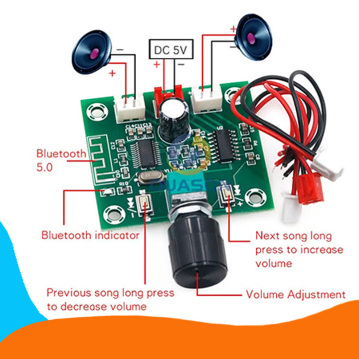 Bluetooth 5.0 Amplifier Board Mini Module Board 2 Channel 5W+5W For ...