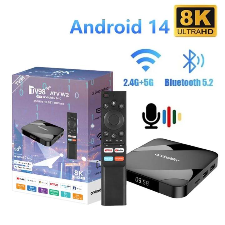 Android 14 TV Box Bluetooth 5.2 ATV 8K 4K Set Top Box 4GB 64GB AV1 S905W2 Quad Core 2.4G 5G Dual ...