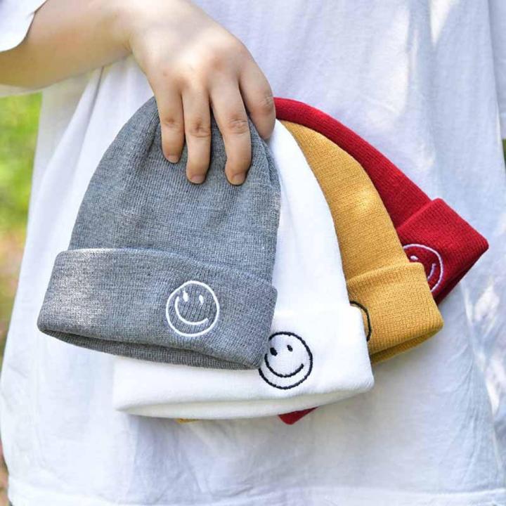 Cute Smile Crochet nit Cap eanie 2021 Autumn ew Solid Warm Skullies ...