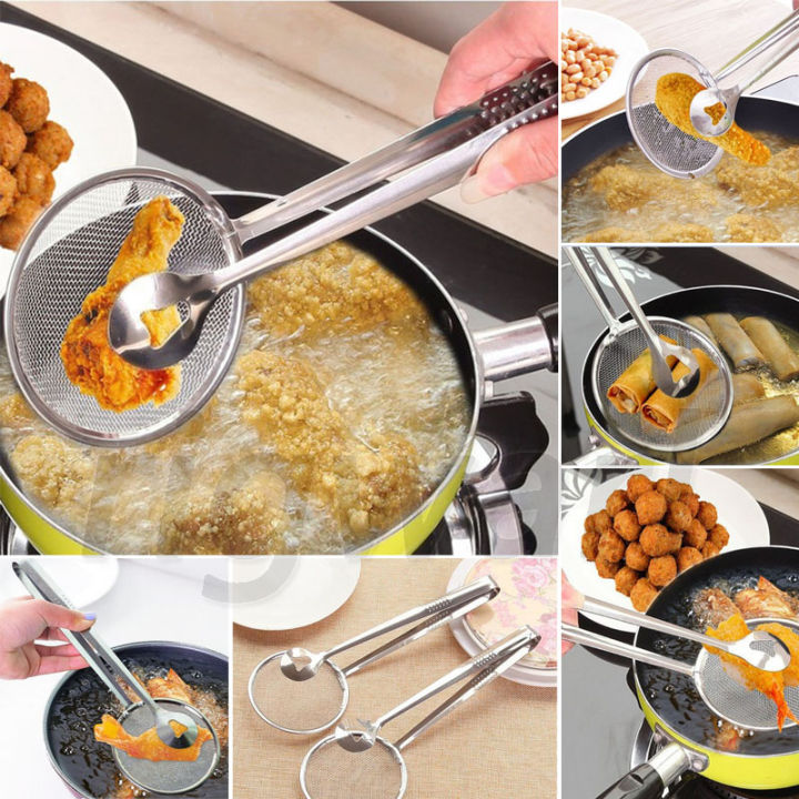 2In1 Stainless Steel Filter Spoon With Clip Food Kitchen Oil-frying ...