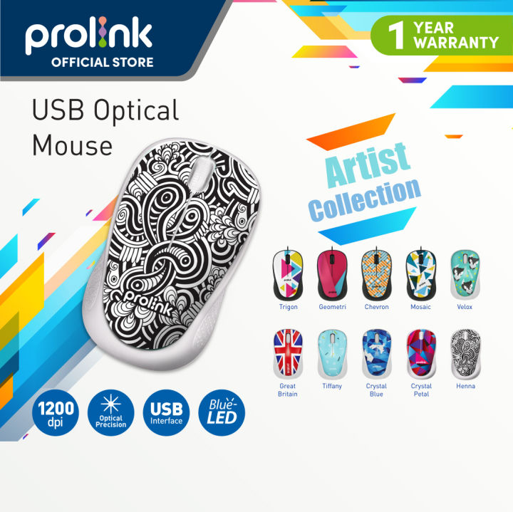Prolink PMC1005 Stylish Colourful Collection Wired Laptop Desktop Mouse ...