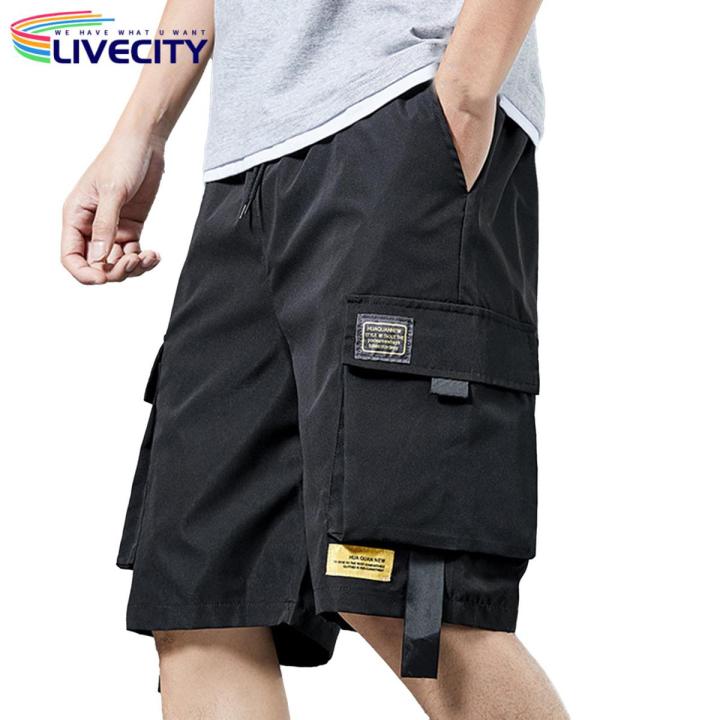 Men Pants Strap Decor Multi Pockets Drawstring Men Summer Pants | Daraz ...