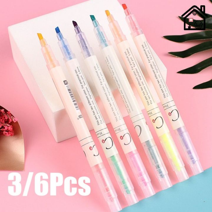 Double Head Fluorescent Pen Key Marker 6/12 Color Writing Highlighter ...