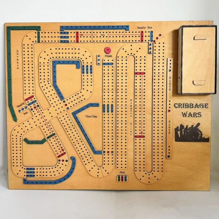 Funny Wooden Cribbage Wars Board Game with Built-in Cribbage Pegs ...