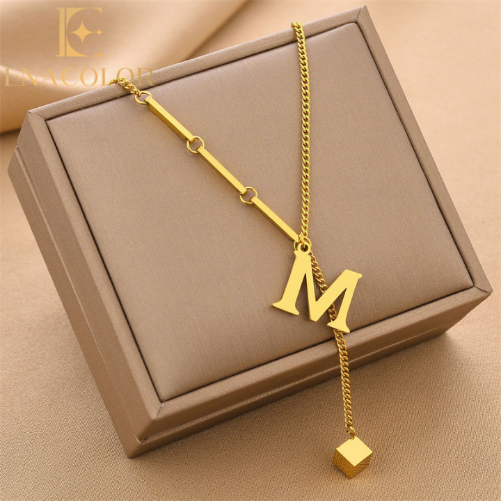 Enacolor 18K Gold Plated Stainless Steel Initial Necklaces Letter ...