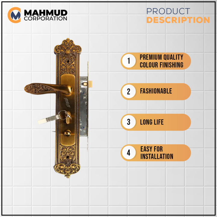 High Security System Main Door Handle Lock with Brass key | Daraz.com.bd