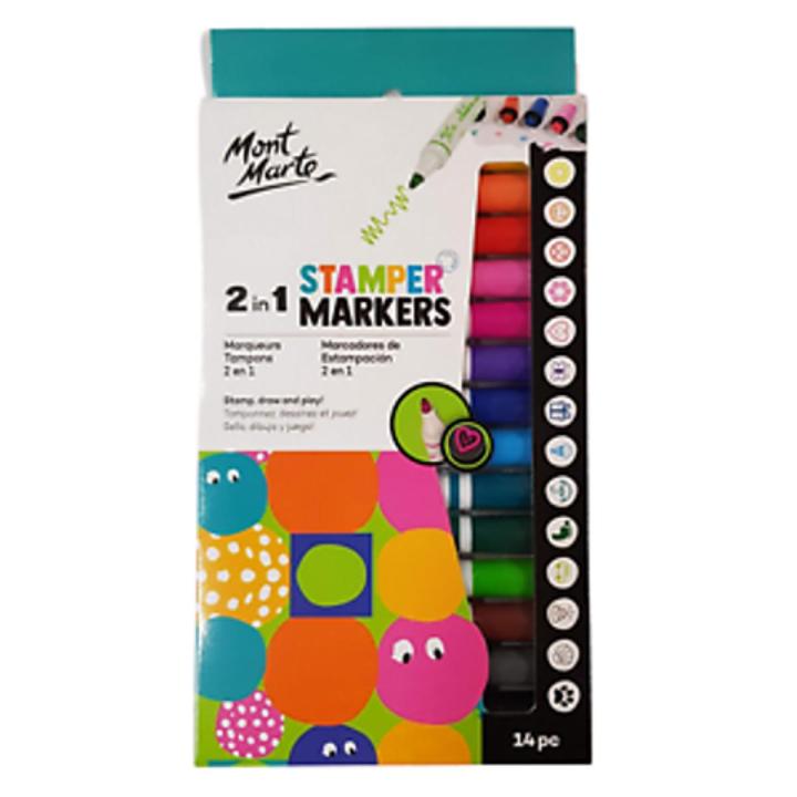 Mont Marte Kids 2 in 1 Stamper Markers 14pce Creative Stamp Craft Set ...