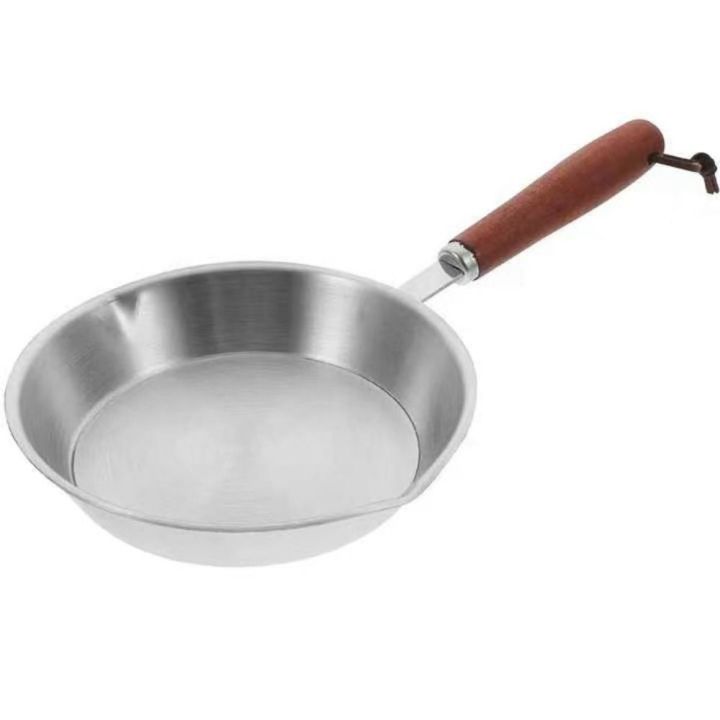 PFAS Safe Flat Bottom 304 Stainless Steel Frying Pan Wooden Handle Oven ...