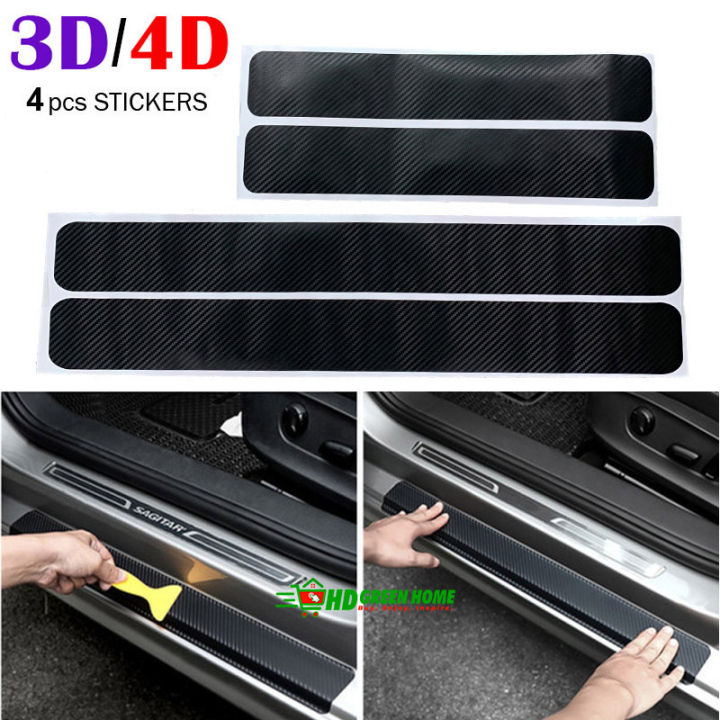4 pcs x 3D/4D Carbon Fiber Pattern Car Sticker Self-Adhesive Car Door ...