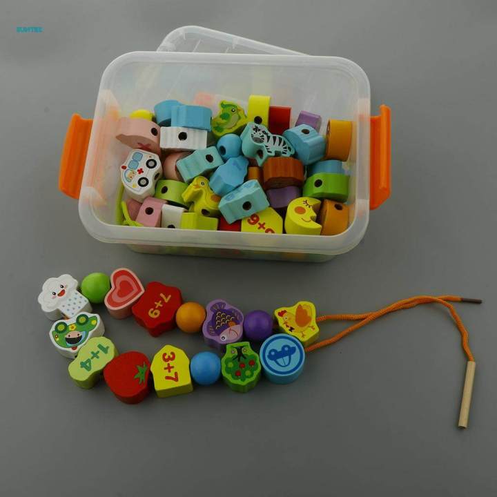 【Atoztide Store】Wooden Blocks Lacing Toy Sorting Educational Block ...