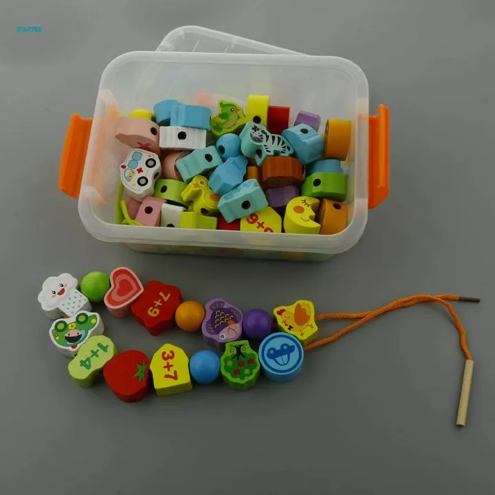 【Atoztide Store】Wooden Blocks Lacing Toy Sorting Educational Block ...