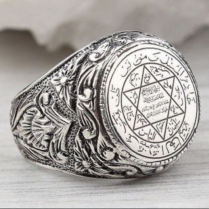 Vintage men's fashion six-pointed star array arabic numeral ring jewelry | Daraz.com.bd